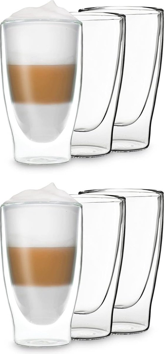 Latte Macchiato glazen, set van 6 x 400 ml, dubbelwandige glazen, latte macchiato,... | bol