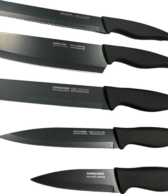 Smile - 6-delige RVS Messenset in Modern Messenblok - Keukenmessen ...