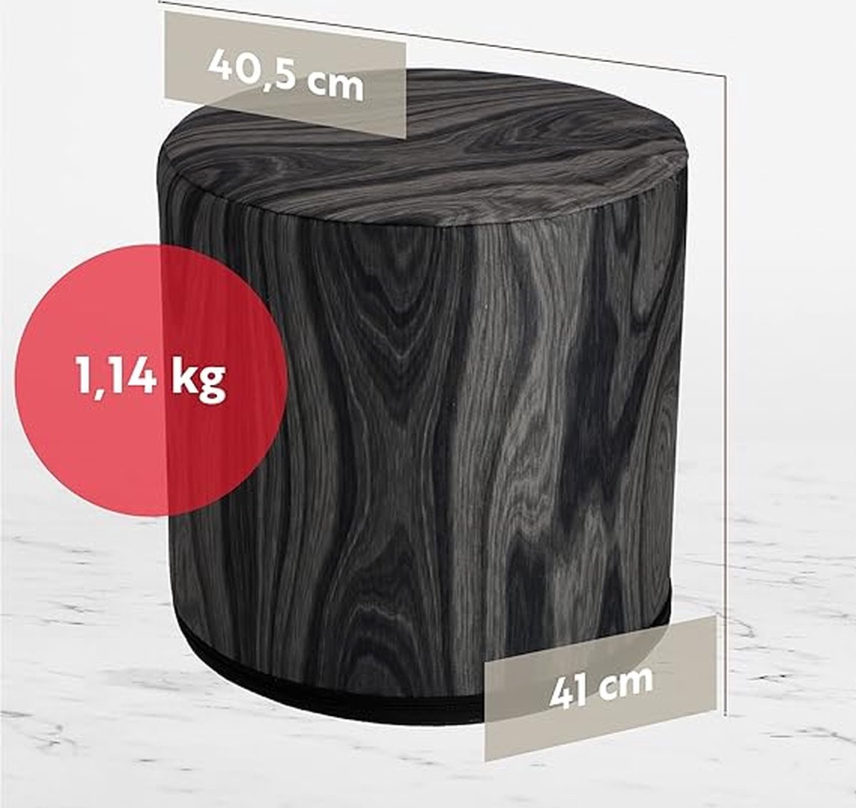 KADAX - Zitpoef, Poef, ronde poef, Ø 40.5x41 cm - houtlook, poef met ...