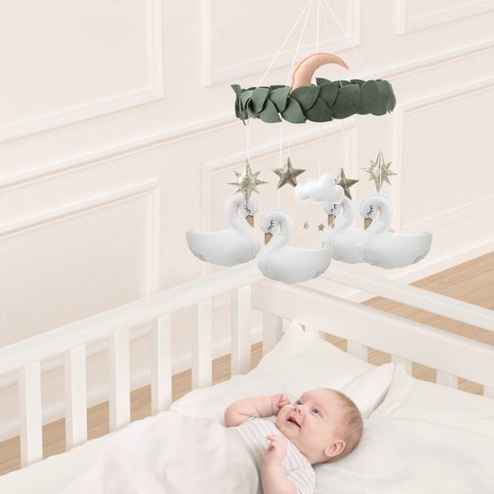 Boxmobiel Zwaan - baby boxmobiel - zwaantjes - box - met witte mobiel ...