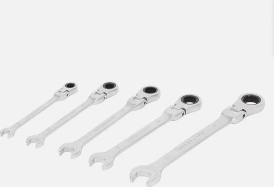 5-Delig Ratelsleutelset - Flexibele Kop - Ratelset - Steeksleutel ...