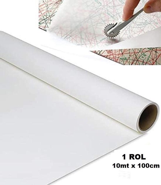 1 ROL PATROONPAPIER van Hoge Kwaliteit, 30gr/m² kleur wit - 10 meter x ...
