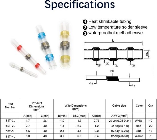 Soldeerhulzen assortimentsdoos 50 stuks - Kabelverbinder - Kabelbinder ...