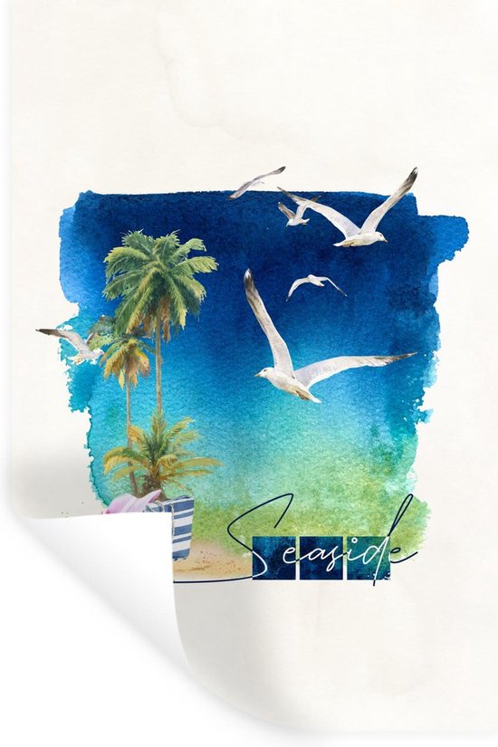 Muurstickers - Sticker Folie - Strandtas - Vogel - Palmboom - Strand ...