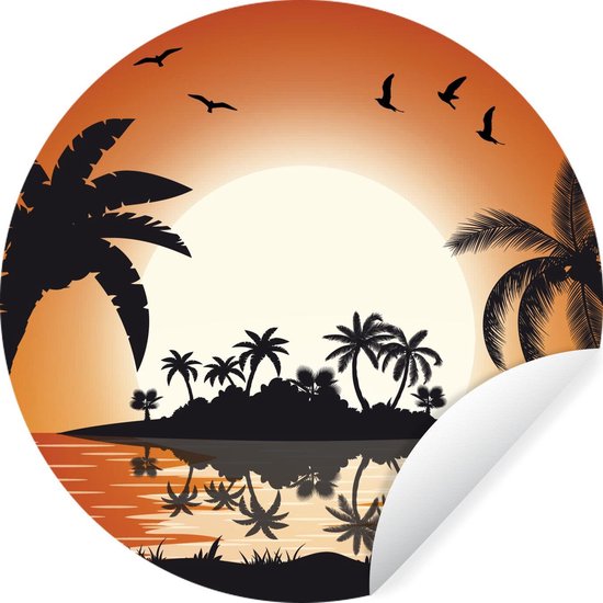 WallCircle - Muurstickers - Behangcirkel - Zon - Eiland - Zee - 100x100 cm -... | bol