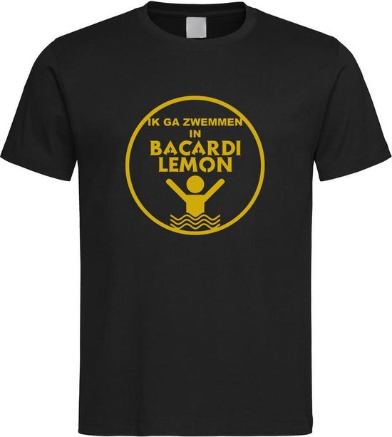 Zwart T-Shirt met “ Ik ga zwemmen in Bacardi Lemon “ print Goud Size XS | bol.com