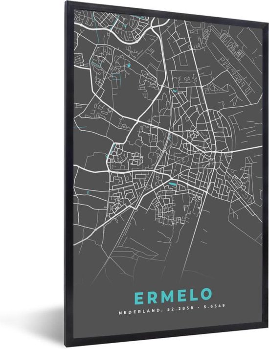 Fotolijst incl. Poster - Stadskaart - Ermelo - Grijs - Blauw - 60x90 cm - Posterlijst... | bol