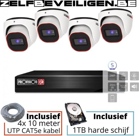 Provision-ISR videobewakingskit Professioneel - 4x 2MP IP dome camera ...