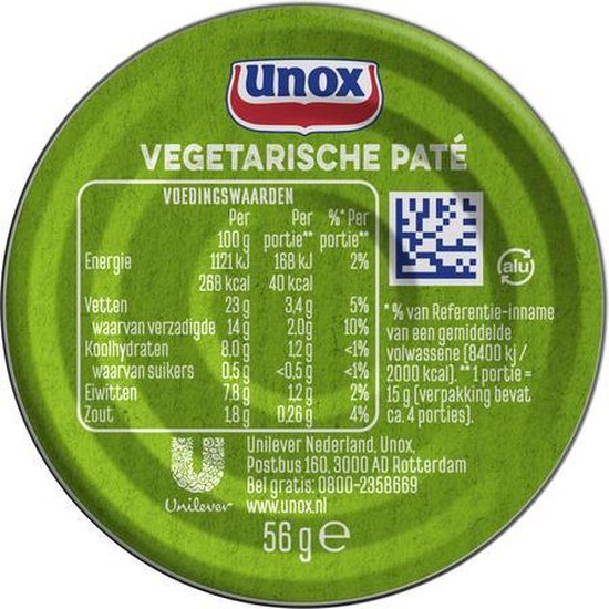 Unox Leverpastei Vegetarisch - 72 x 56 g - Voordeelverpakking | bol