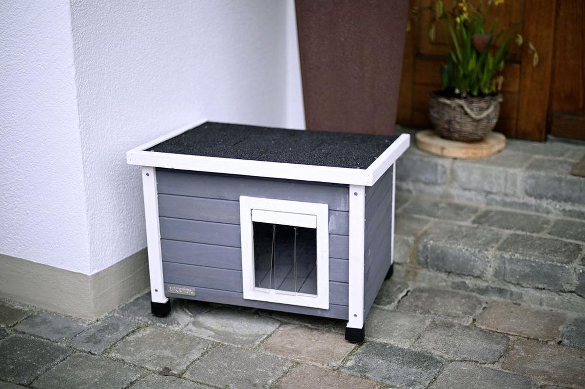 Rexa® Kattenhuisje van dennenhout wit/grijs 57x45x43cm | Kattenmand ...