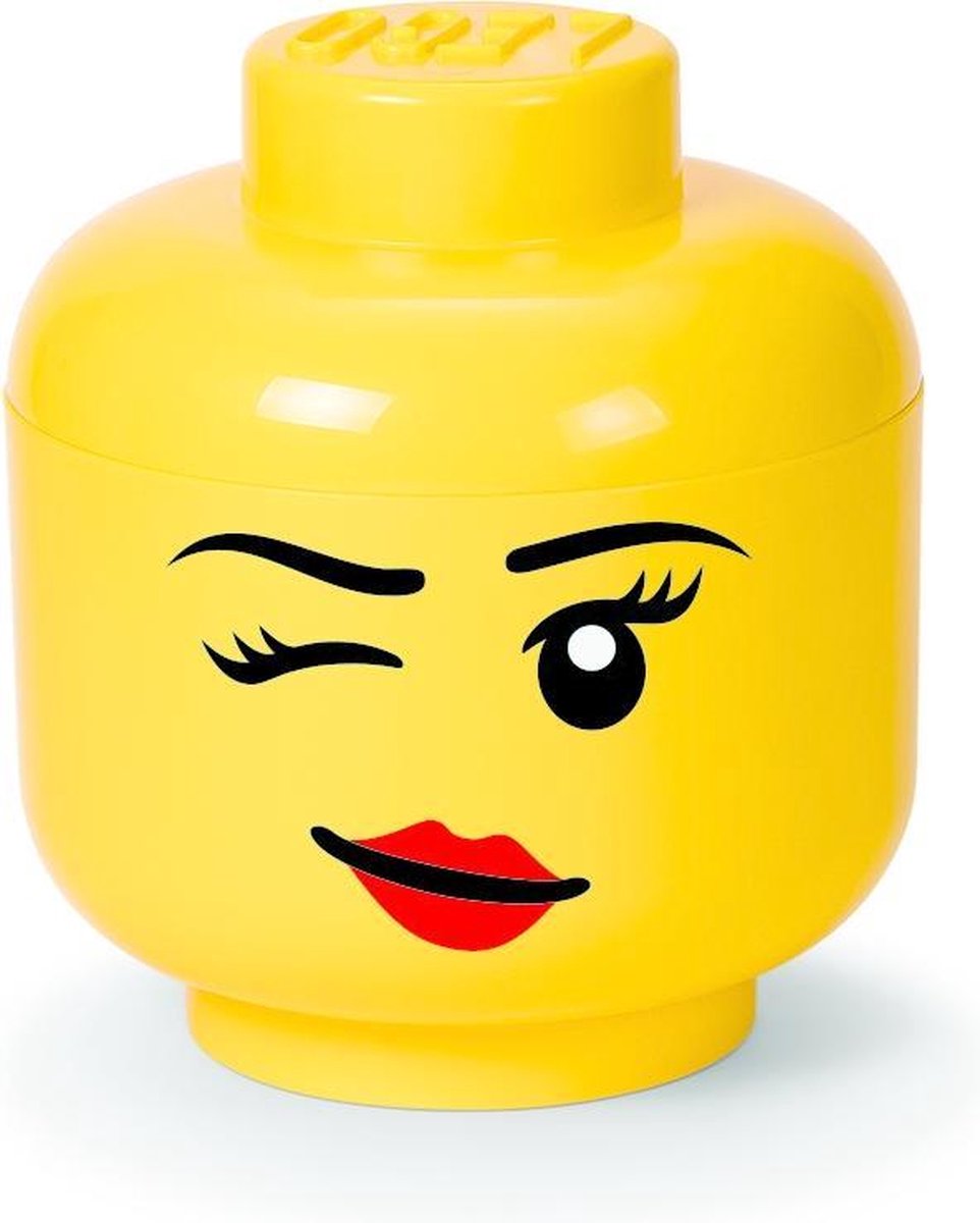 LEGO Hoofd Opbergbox Girl - Klein - Geel - Knipoog - 2L - 16 x 16 x ...