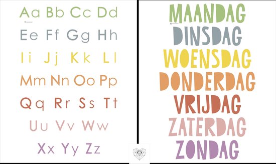 A3 Posters 2 stuks Weekdagen - Alfabet - Kinderkamer Poster | bol