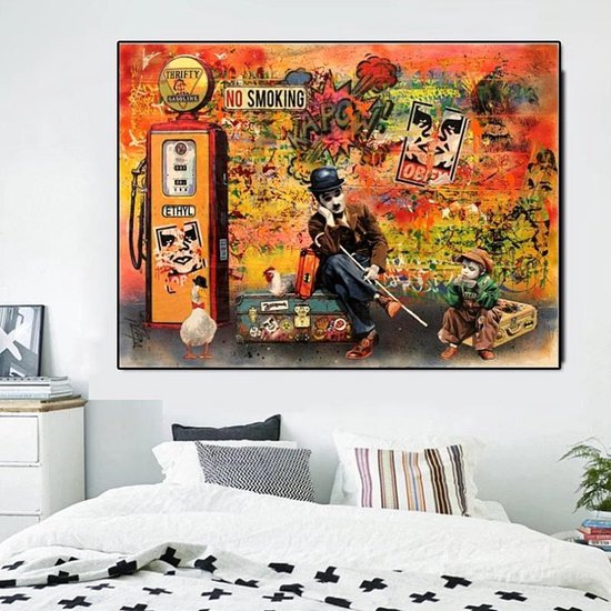 Allernieuwste Canvas Schilderij Banksy Charlie Chaplin Obey - Modern Street Art... | bol.com