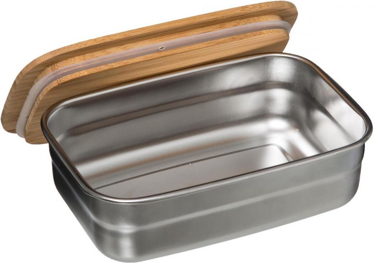 RVS lunchbox met bamboe deksel 0.85l - Broodtrommel - Brooddoos | bol.com