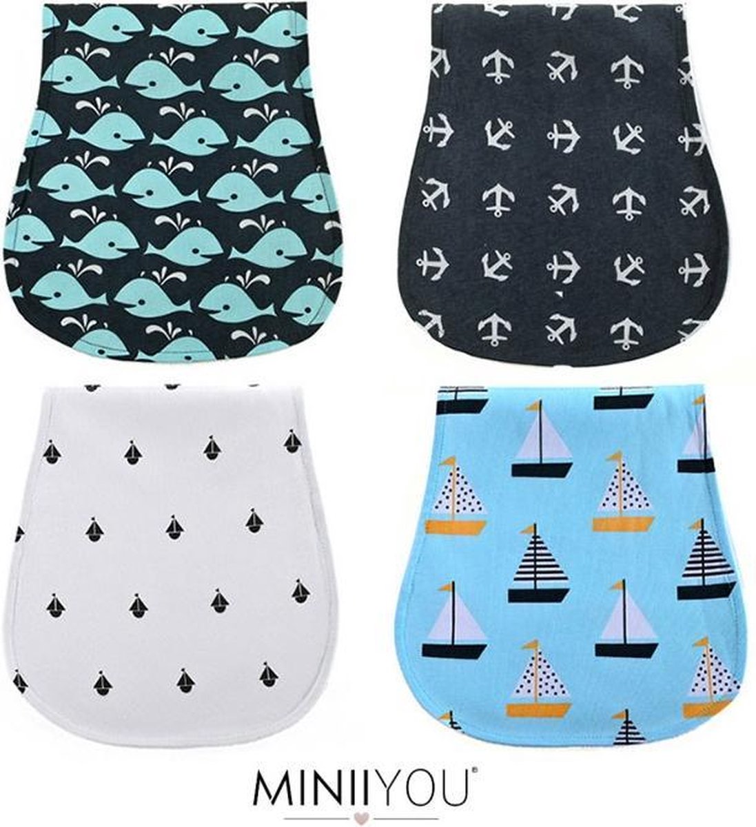 4 stuks Spuugdoekjes - baby blauw - Walvis - 48 x 23 cm - Waterproof ...