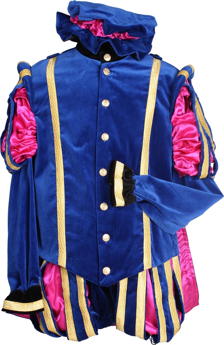 Luxe pietenpak blauw-roze met cape. | bol.com