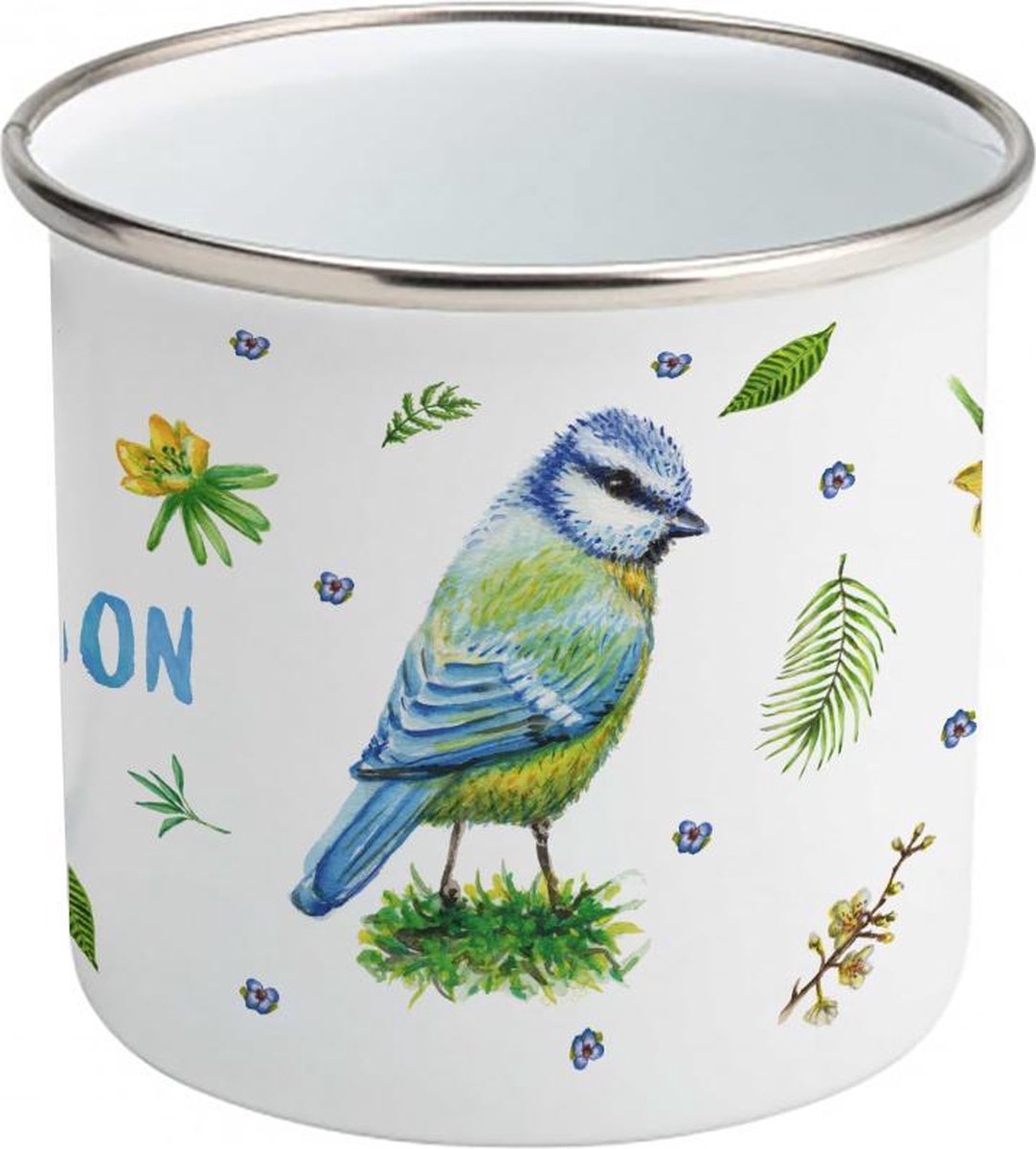 Emaille mok met naam - pimpelmees vogel kuikens lente pasen ...