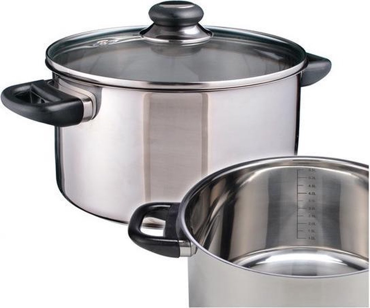 RVS kookpan / pan met glazen deksel 24 cm - kookpannen / aardappelpan ...