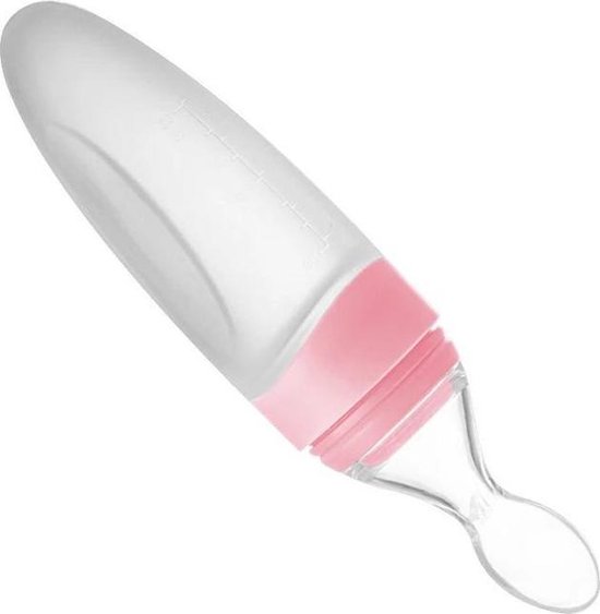 Baby Knijpfles 90ml met Siliconen Lepel Roze - Papfles - BPA Vrij | bol.com