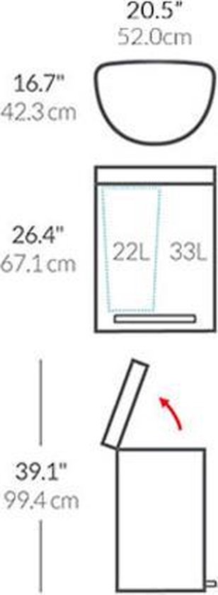 Simplehuman Afvalemmer - Semi Round - GFT - 55 L - RVS | bol