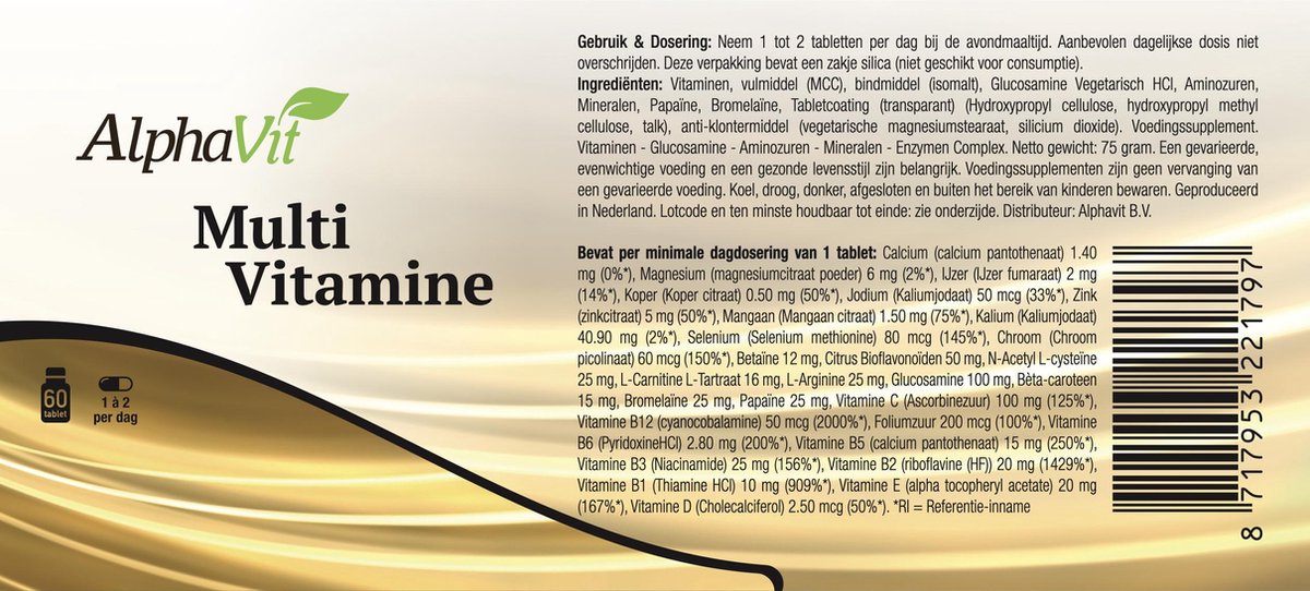 AlphaVit Multi Vitamine, uitgebalanceerde formule met alle belangrijke ...