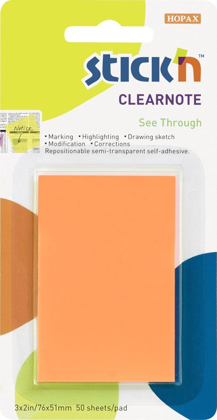 Stick'n Clear Note - Doorzichtige Note - Oranje - 76x50mm - 50 ...