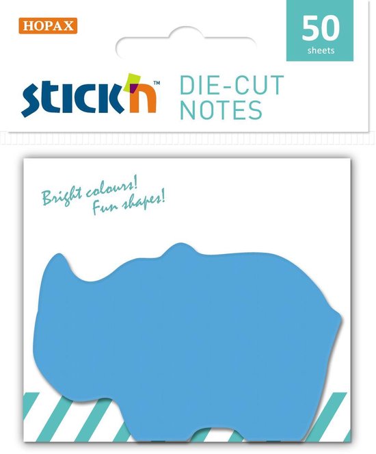 Stick'n Sticky Neushoorn Notes - 45 x 70mm - Blauw - 50 Memoblaadjes ...