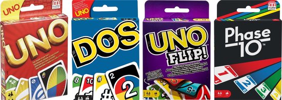 UNO + UNO FLIP! + DOS + PHASE 10 - SUPER PACK - KAARTSPEL - MATTEL ...