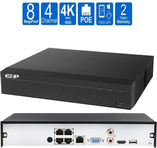 Dahua EZ-IP NVR1B04HS-4P 8 Megapixel (8 MP) 4K IP POE 4 Kanaals Compact ...