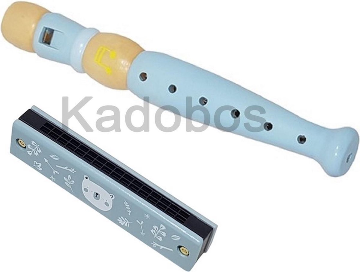 Houten blokfluit en mondharmonica blauw | bol.com
