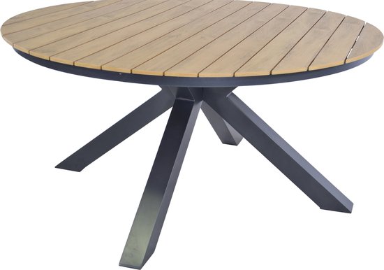 Polydesign - Tuintafel - rond 150cm - polywood - alu frame - antraciet ...