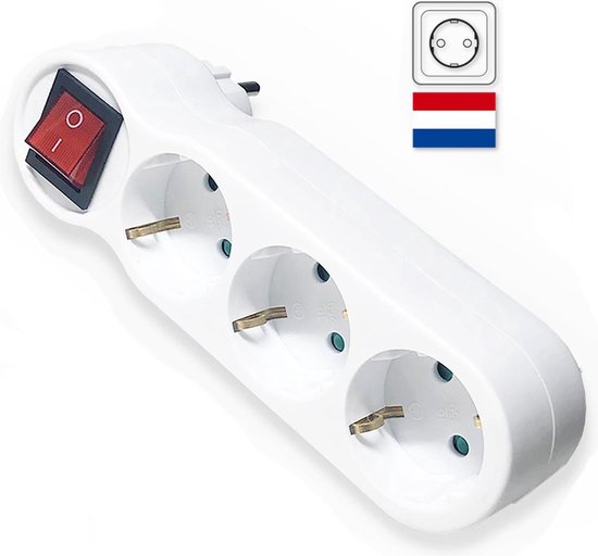 Stopcontact 3 voudig Met schakelaar - Wit - verticaal - Verloopstekker ...