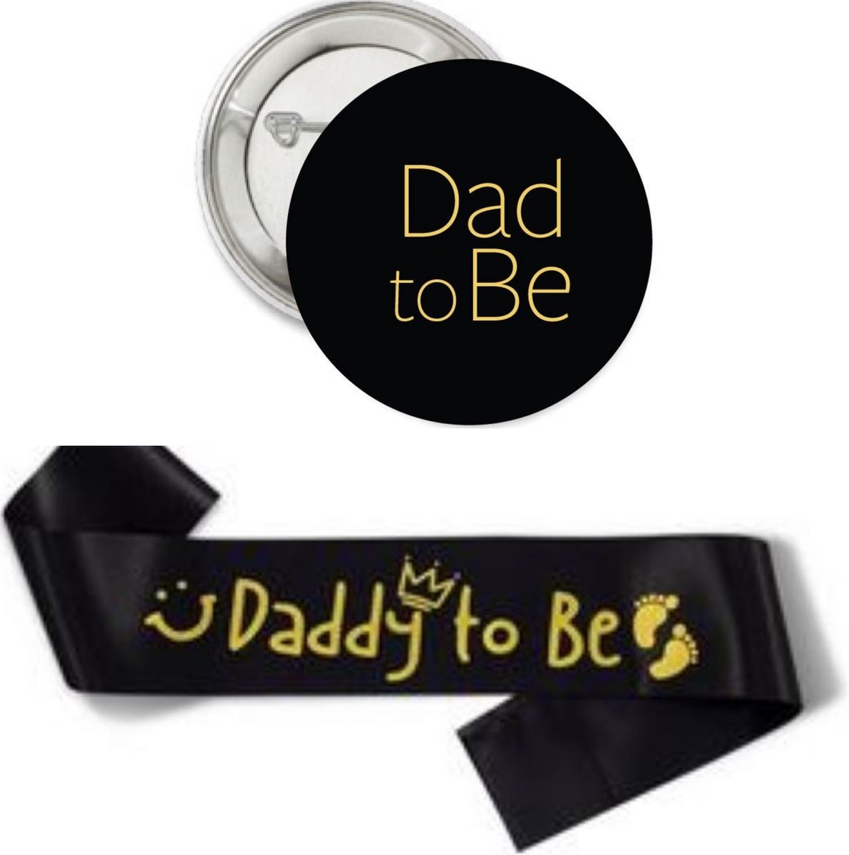 Sjerp en button set Daddy to Be zwart met gouden tekst - daddy ...