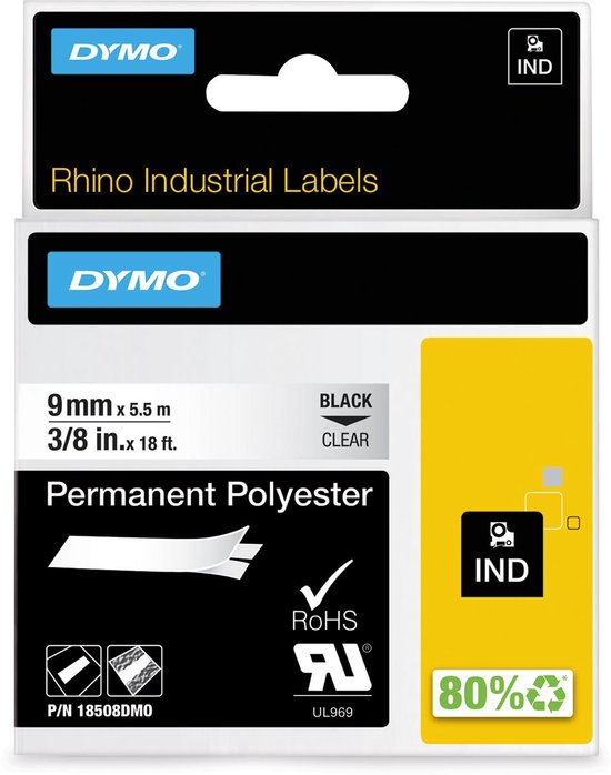 DYMO Rhino industriële labels | Permanent Polyester | 9 mm x 3,5 m ...