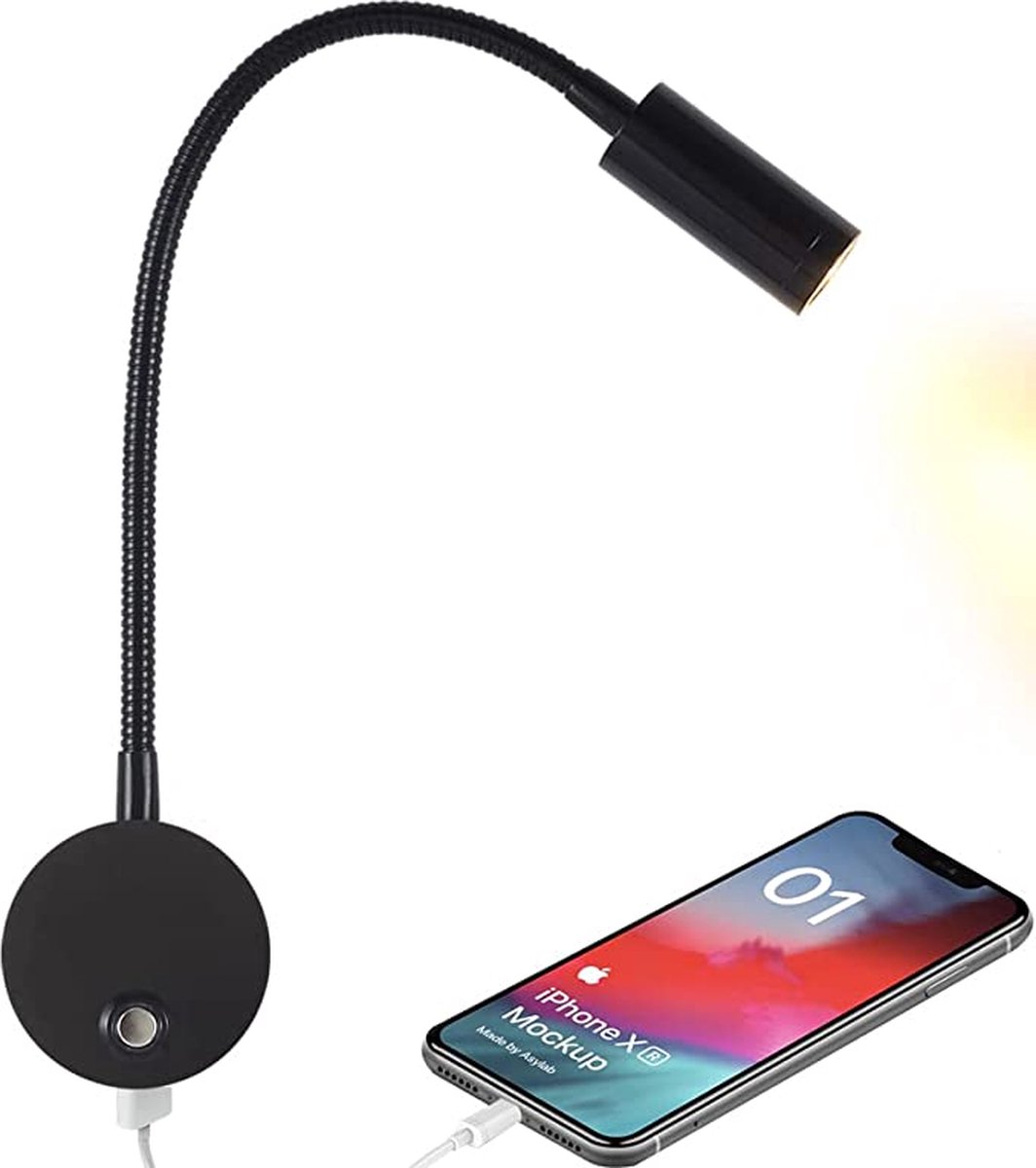 12V Leeslamp/nachtlamp dimbaar met USB lader voor Camper of slaapkamer ...