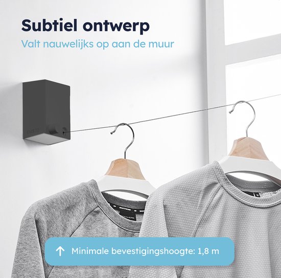 ENISTO® Waslijn - Uittrekbare waslijn - Enkele lijn - 4,2 meter - Zwart ...