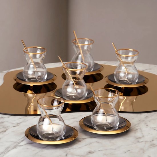 Karaca -Pera Goud 18 Delig Theeservies-Inclusief theelepels-Turkse ...