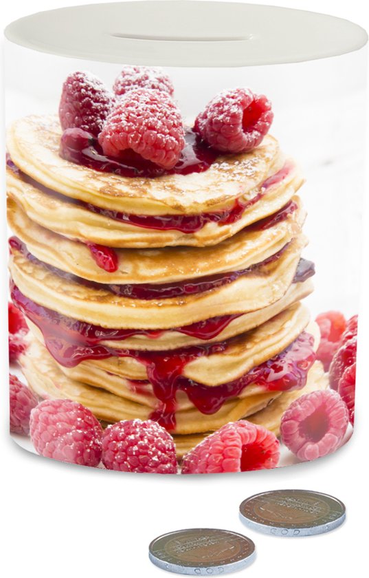 Spaarpot - Spaarblik - Stapel pannenkoeken met frambozensaus en ...