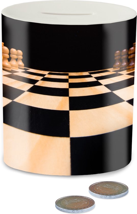 Spaarpot - Spaarblik - De verschillende schaakstukken op het bord ...