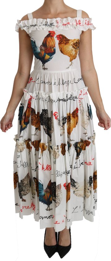 White Rooster Sheath Midi Cotton Dress | bol.com