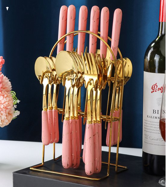 Levabe Keramisch 24 Delig Bestek set - Goud - 6 Persoons - Gouden ...