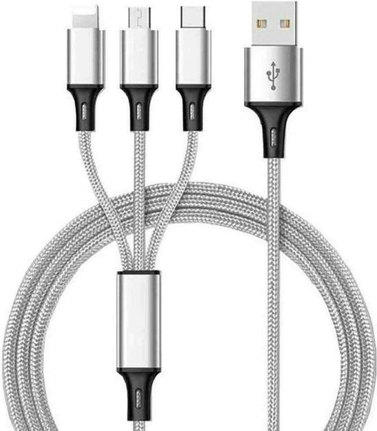 Joyroom® - 3 in 1 - Multi Kabel - Gevlochten - 3A – Data + Oplaadkabel ...