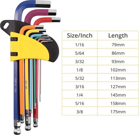 Inbussleutel Set - Inbus key set - 9-delige L-vormige inbussleutelset ...