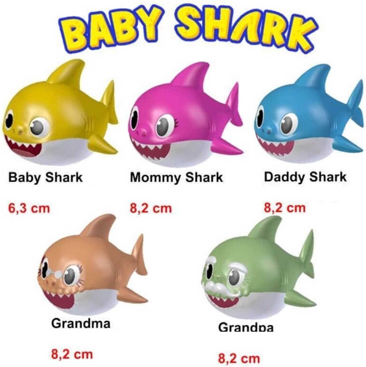 Baby Haai - speelset 5 stuks 6-8 cm - Oma - Opa - vader - moeder en baby shark | bol