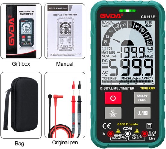 Gvda Digitale Multimete - Multimeter - GD118B Serie - Groen | bol.com