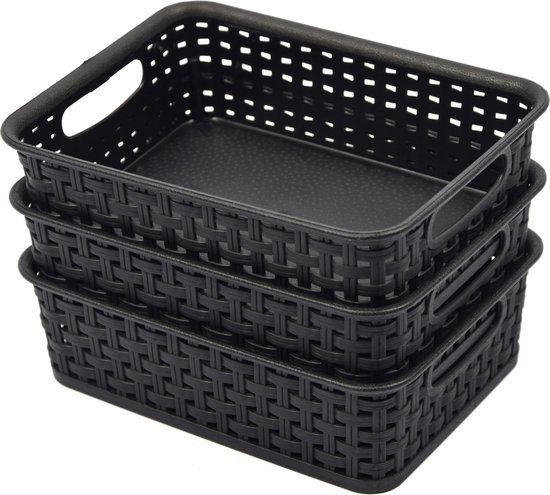 Mini Opbergmand 3 stuks | Opbergbakje |1,65 liter | Zwarte opberger 20 ...