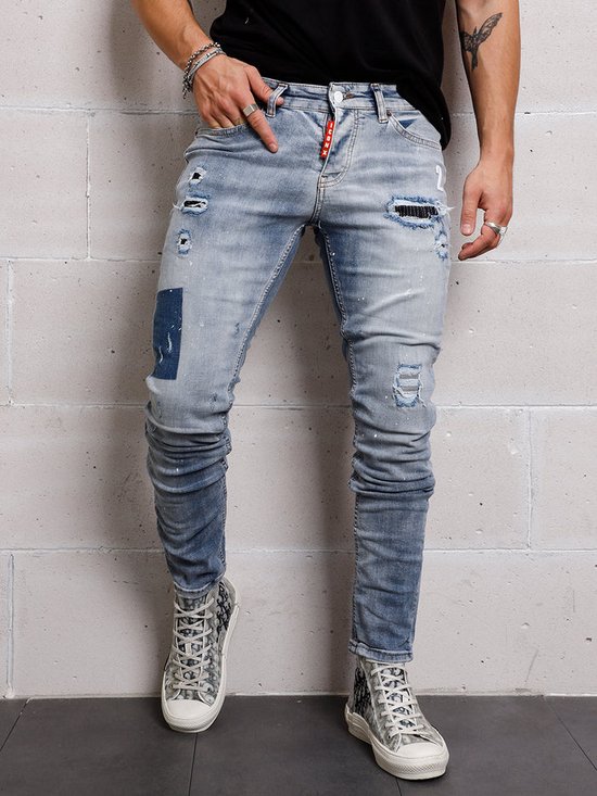XWAY JEANS J/4114 - RIPPET MET PAINT SPLATTER - HEREN SLIM FIT JEANS ...