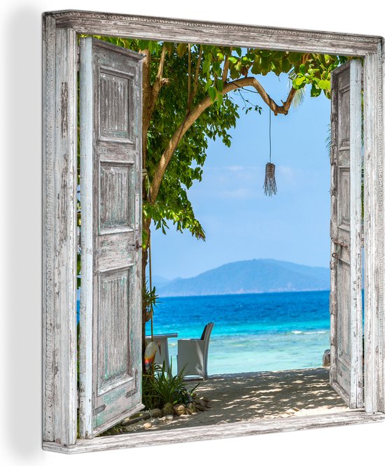 Canvas Schilderij Strand - Tropisch - Zee - Doorkijk - 50x50 cm - Wanddecoratie | bol