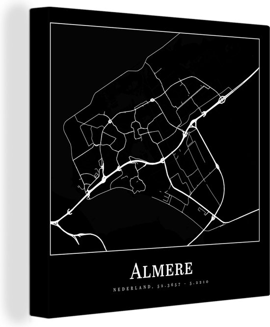 Canvas Schilderij Stadskaart - Almere - Kaart - Plattegrond - 20x20 cm ...