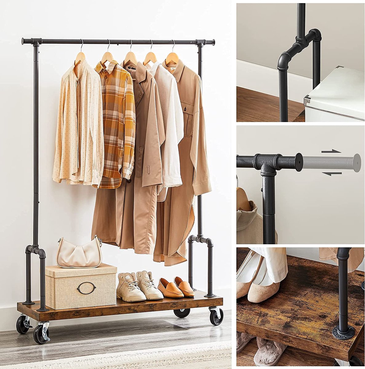 TA Design Kledingrek op wieltjes, kledingrek met kledingstang ...